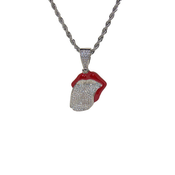 White Gold Plated chain with Red Lips Big Tongue Pendant – TOOTH KANDY